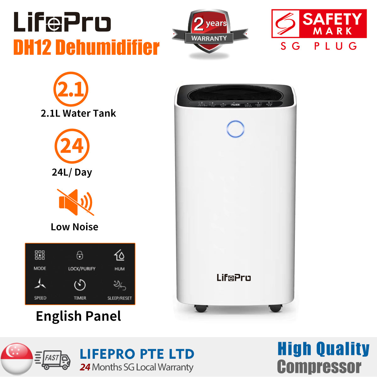 LifePro DH12 12L/Day Dehumidifier with Compressor/ 3-pin SG Plug/ Engl ...